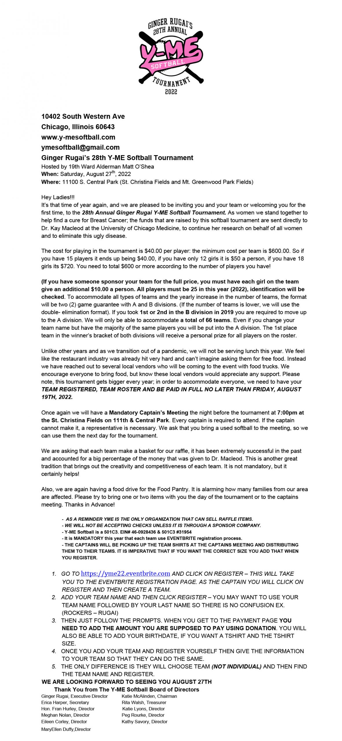 Captain Letter - Y-Me Softball